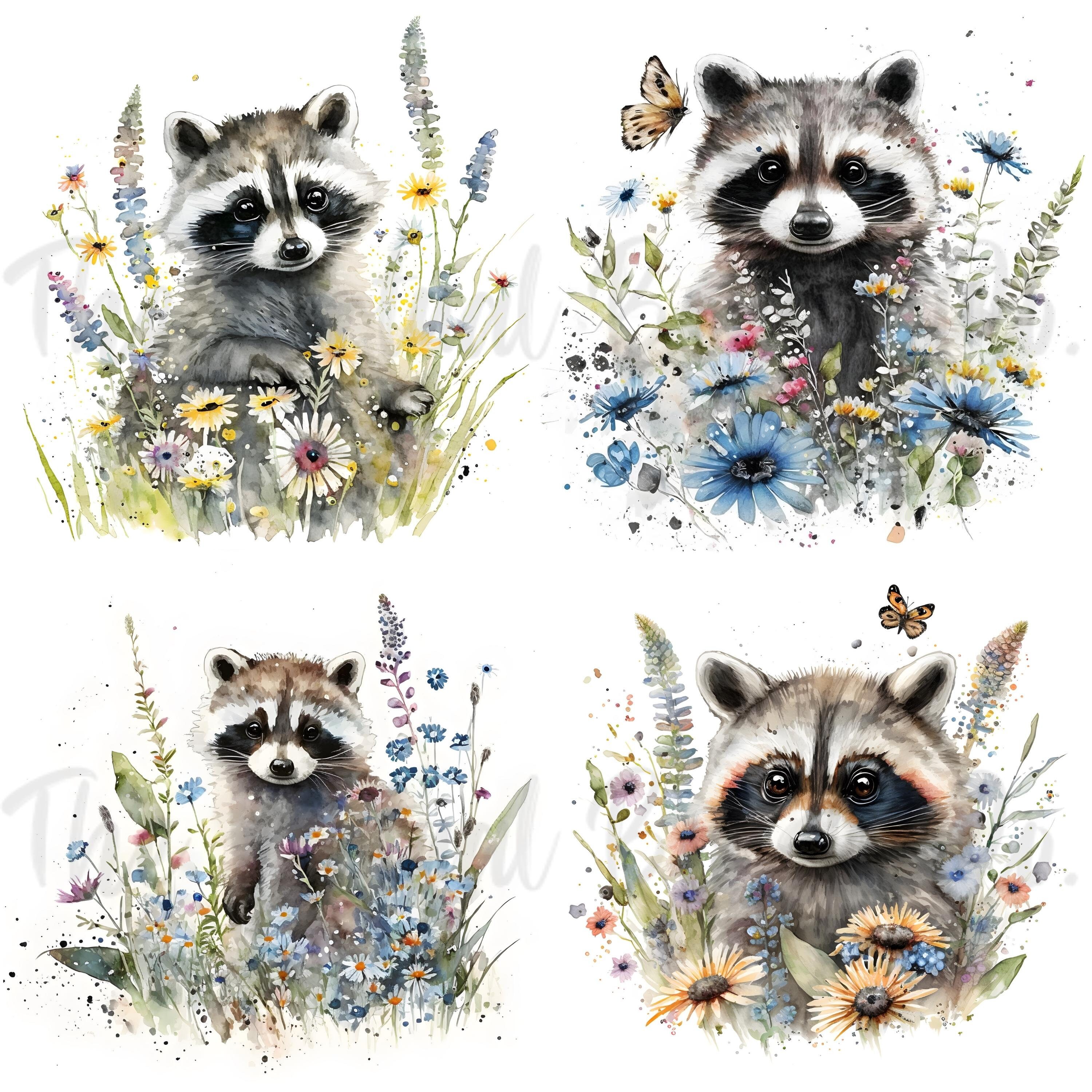 Woodland Animal PNG, Raccoon Clip Art, Baby Raccoon PNG, Watercolor ...