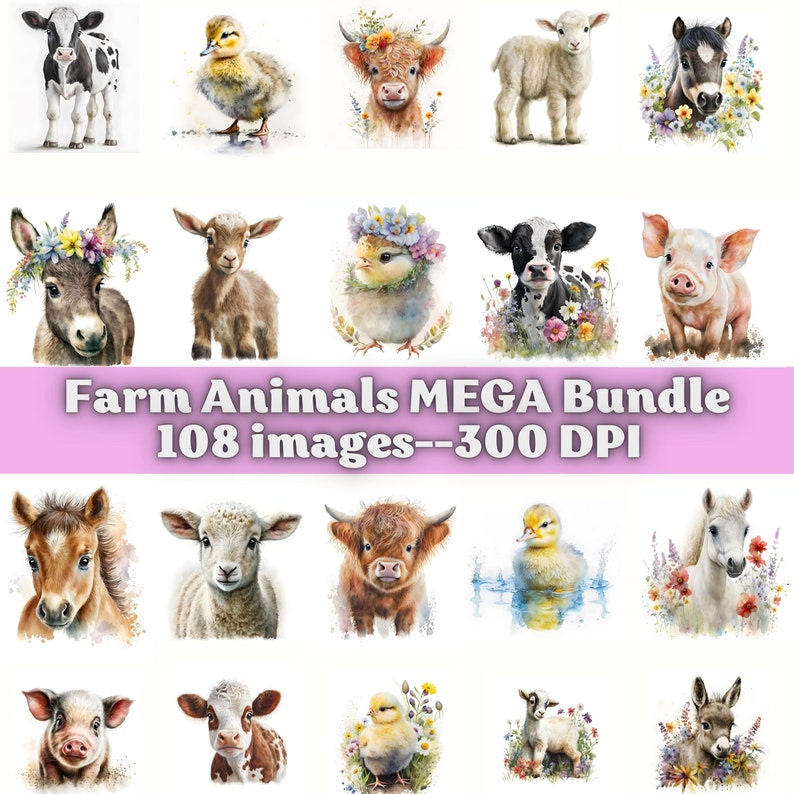 Farm Animals Clipart Bundle Baby Animals Clip Art - Etsy