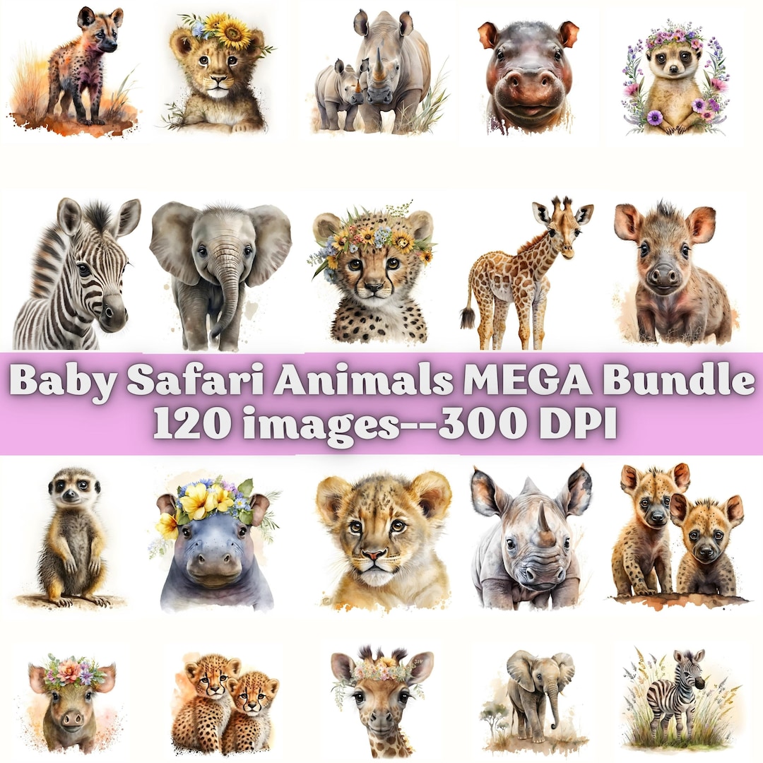 Safari Animals PNG Bundle, Baby Animals Clip Art, Watercolor, Safari ...