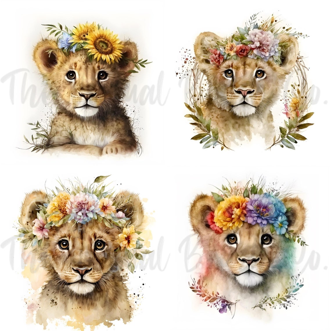 Safari Animal Clipart PNG Bundle, Baby Lion PNG, Watercolor, Baby ...