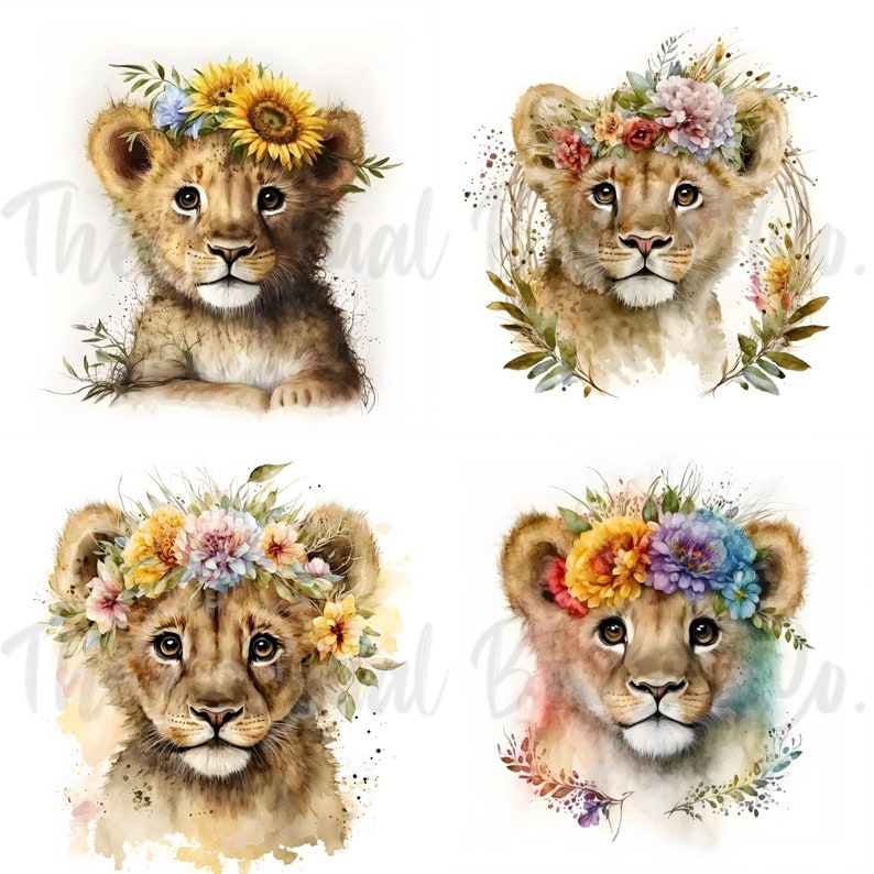 Safari Animal Clipart PNG Bundle, Baby Lion PNG, Watercolor, Baby ...