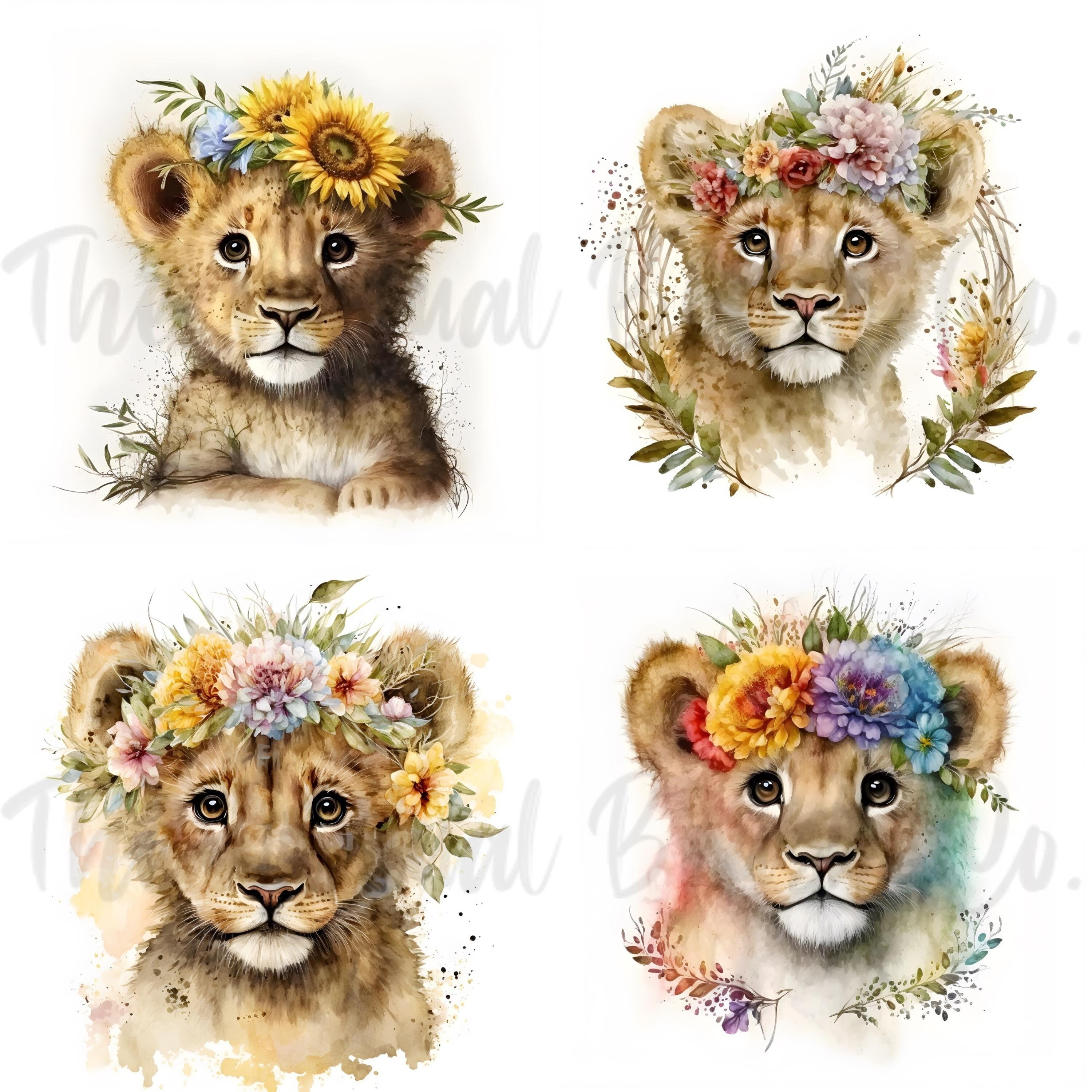 Safari Animal Clipart PNG Bundle, Baby Lion PNG, Watercolor, Baby ...