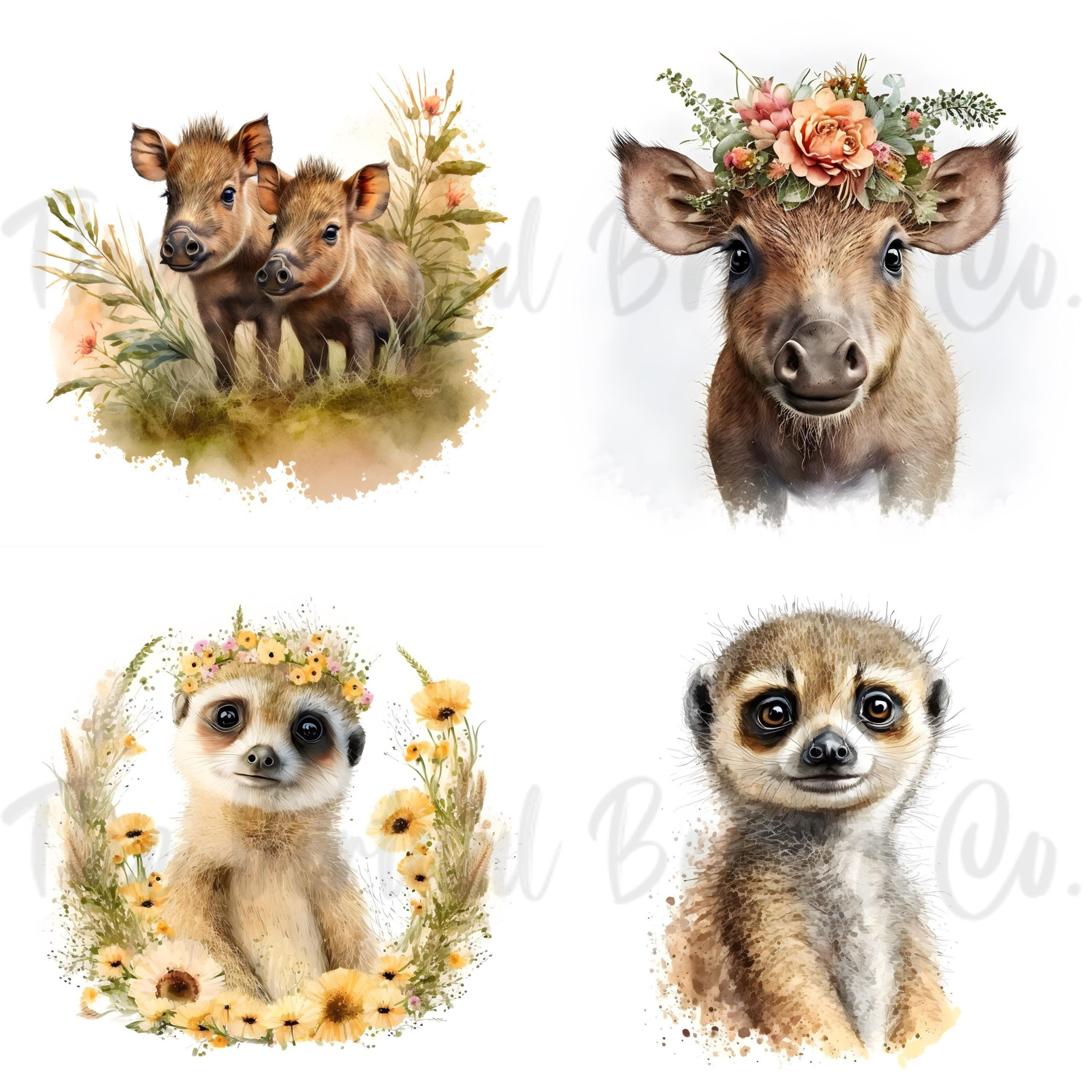 Safari Animals PNG Bundle, Baby Animals Clip Art, Watercolor, Safari ...
