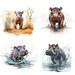 Safari Animals Clipart PNG Bundle, Baby Hippo PNG, Watercolor, Baby ...