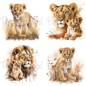 Safari Animal Clipart PNG Bundle, Baby Lion PNG, Watercolor, Baby ...