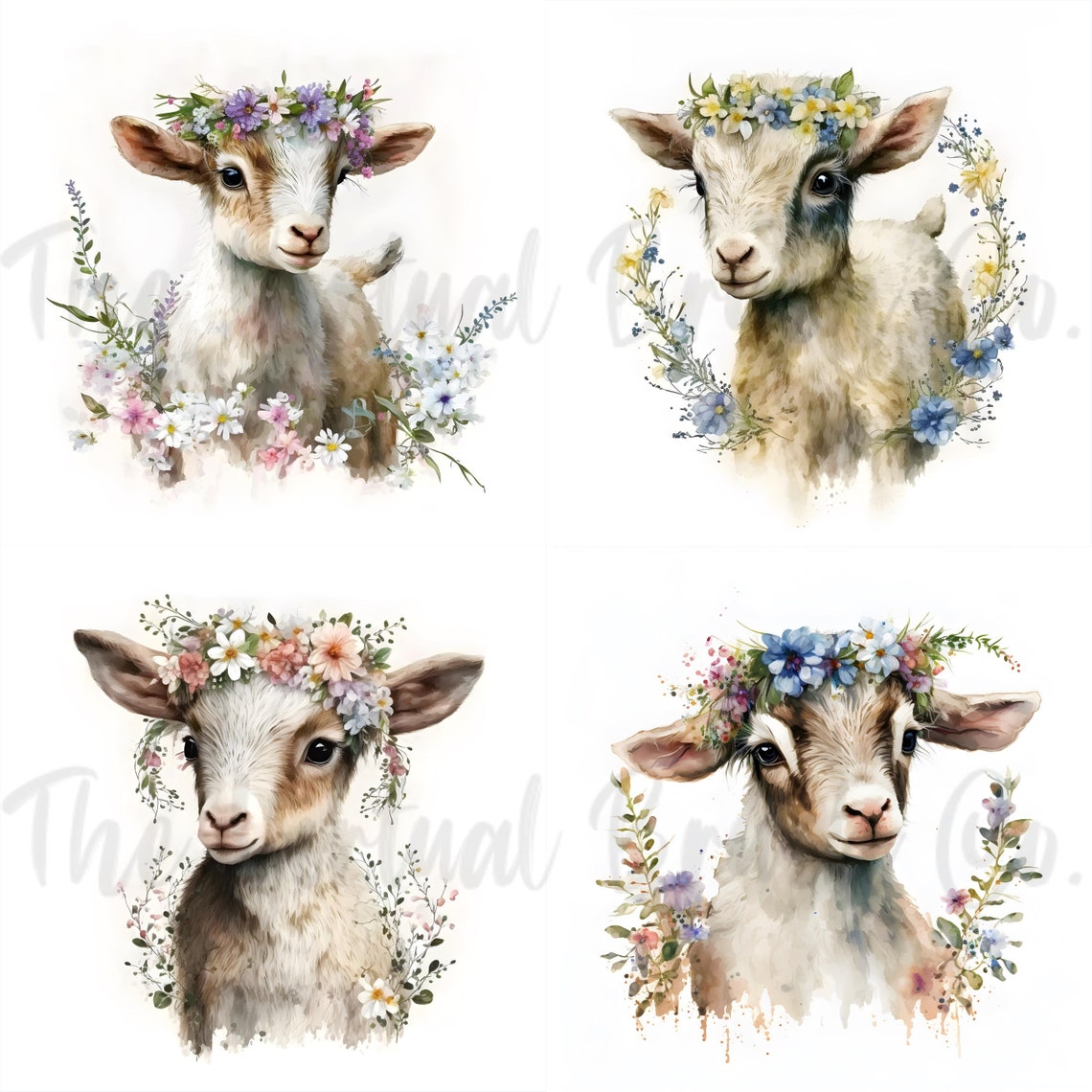 Baby Goat Clipart, Farm Animals PNG, Baby Goat PNG, Watercolor, Farm ...