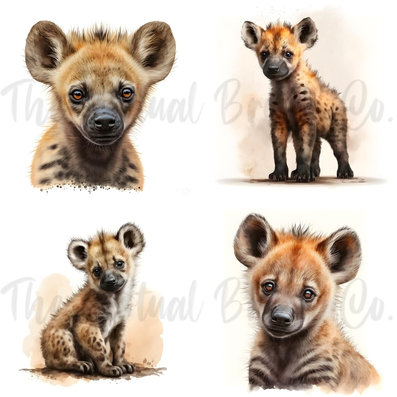 Safari Animals Clipart PNG Bundle, Baby Hyena PNG, Watercolor, Baby ...