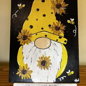 Gnome With Sunflowers and Bees Painting - Etsy