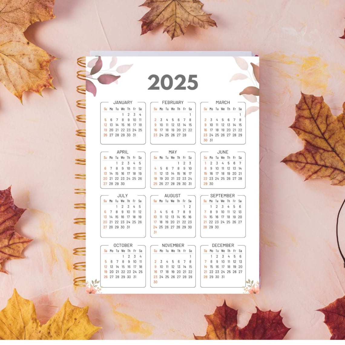 Simple Yearly Calendar 2025 | Printable Landscape | Simple Calendar PDF ...