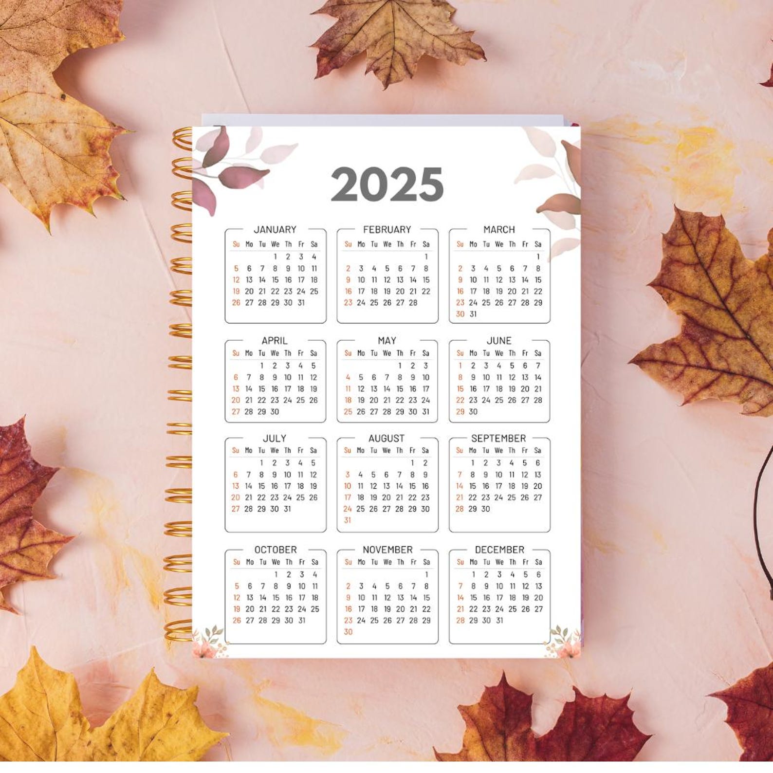 Simple Yearly Calendar 2025 | Printable Landscape | Simple Calendar PDF ...
