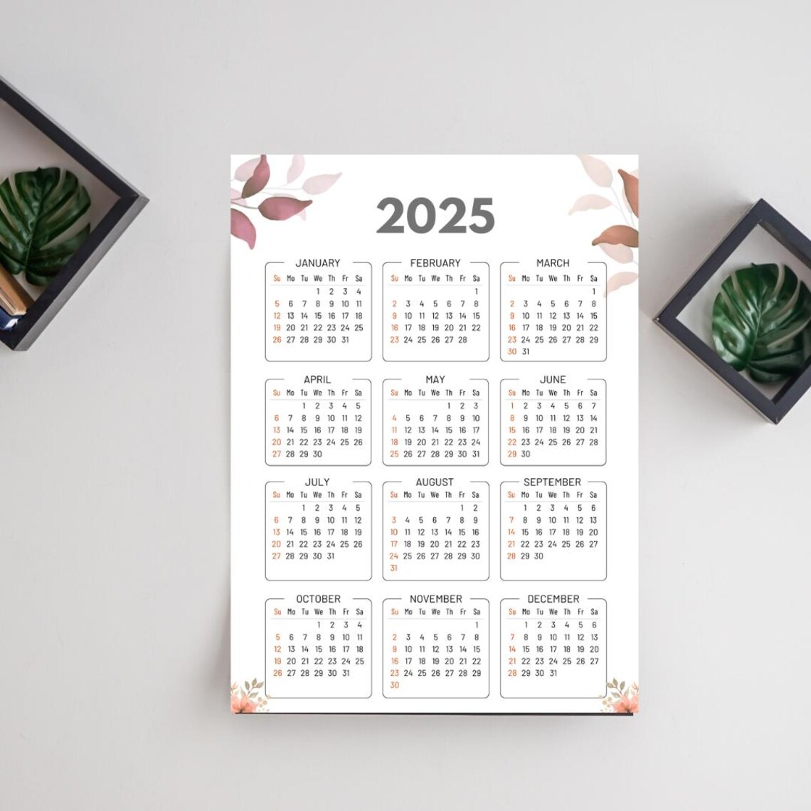 Simple Yearly Calendar 2025 | Printable Landscape | Simple Calendar PDF ...