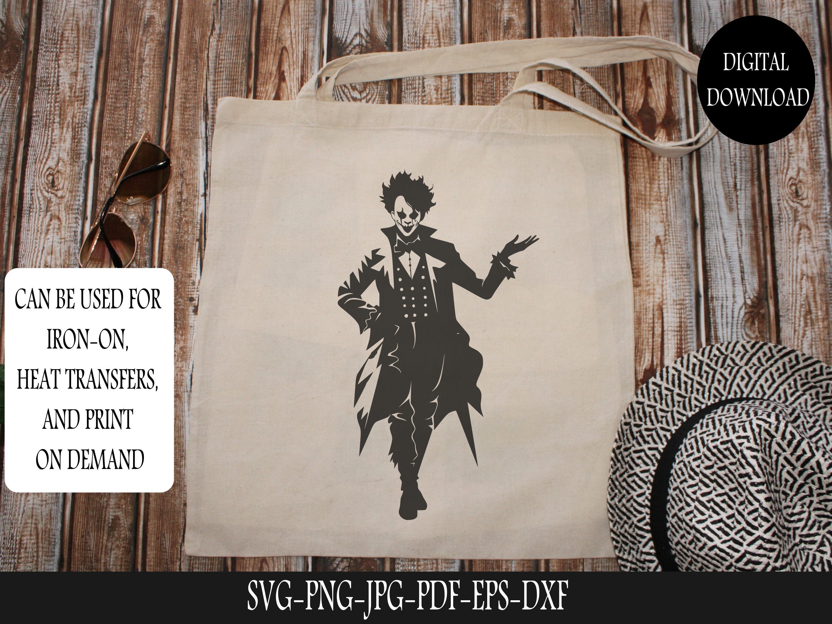 Evil Clown Svg Bundle Jester Diy Transfer Sticker Iron On Graphic Stencil Horror Silhouette