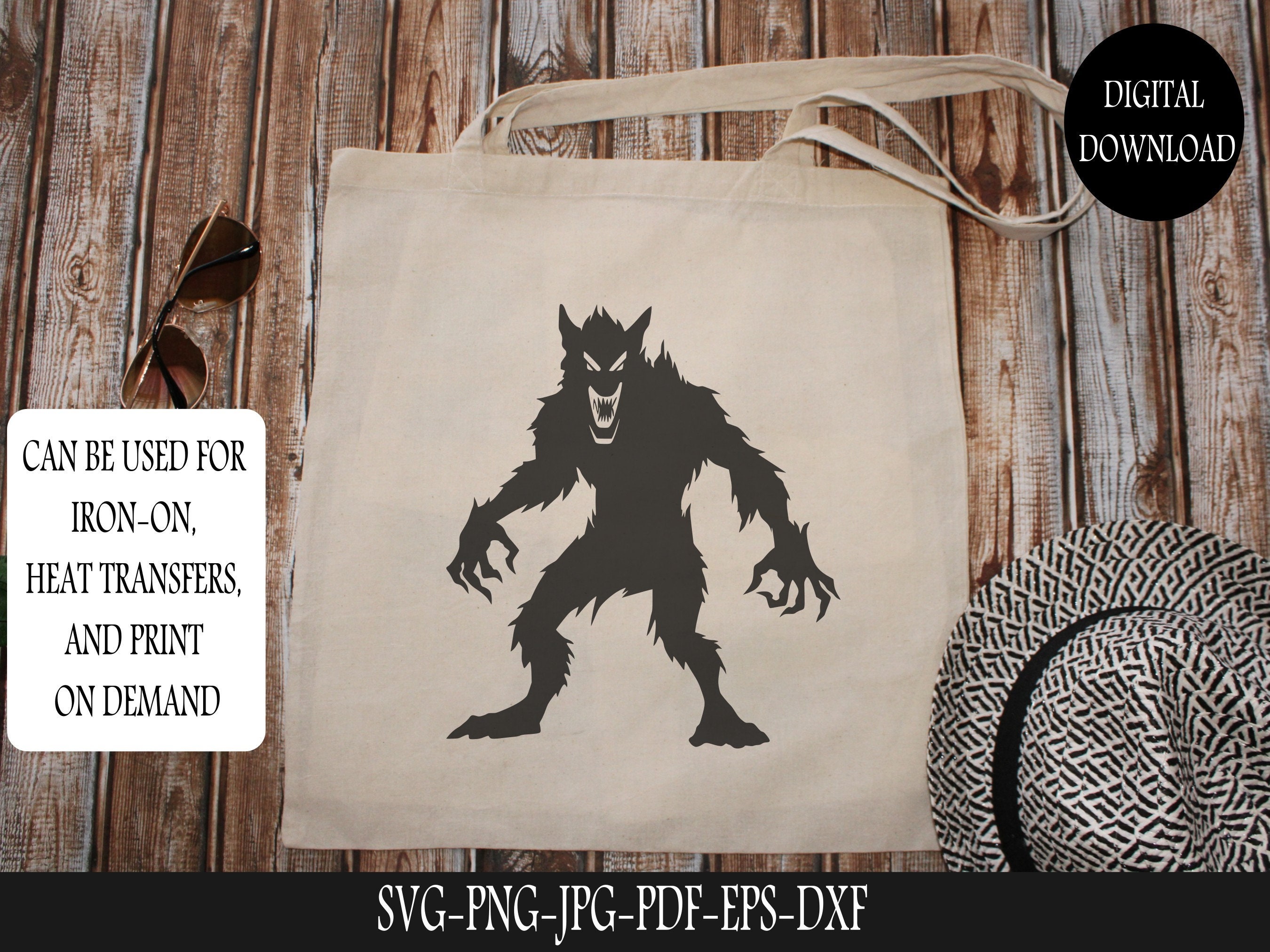 Werewolf SVG, Wolfman DIY Transfer Sticker, Iron on Graphic, Full Moon ...