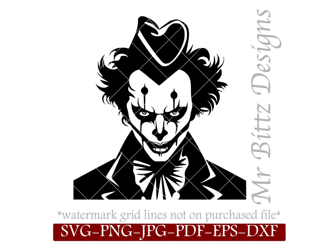 Clown SVG, Evil Jester DIY Transfer Sticker, Iron on Graphic, Stencil ...