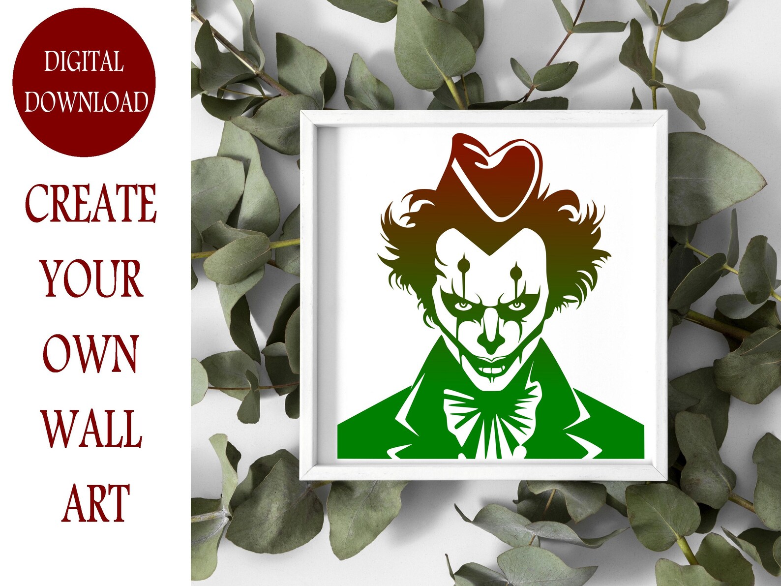 Clown SVG, Evil Jester DIY Transfer Sticker, Iron on Graphic, Stencil ...