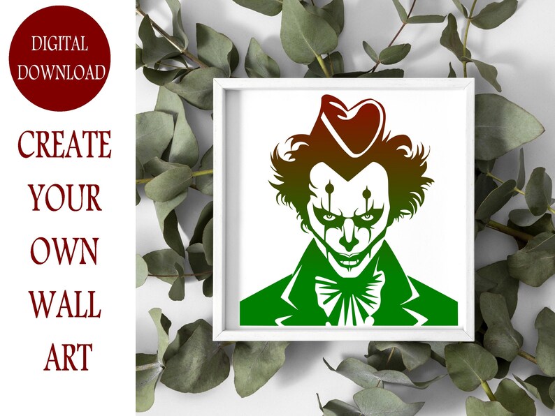 Clown SVG, Evil Jester DIY Transfer Sticker, Iron on Graphic, Stencil ...