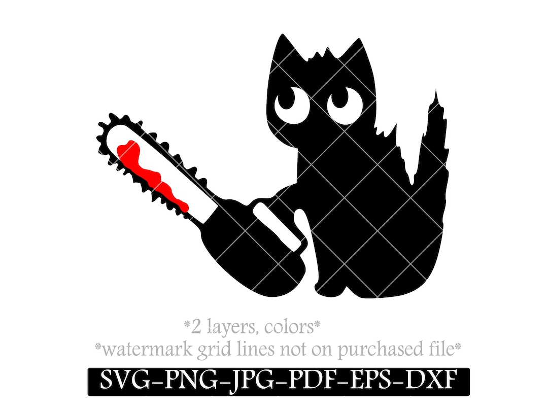 Cat With Bloody Chainsaw SVG, Cut Murderous Cat DIY Decal, Evil Kitty ...