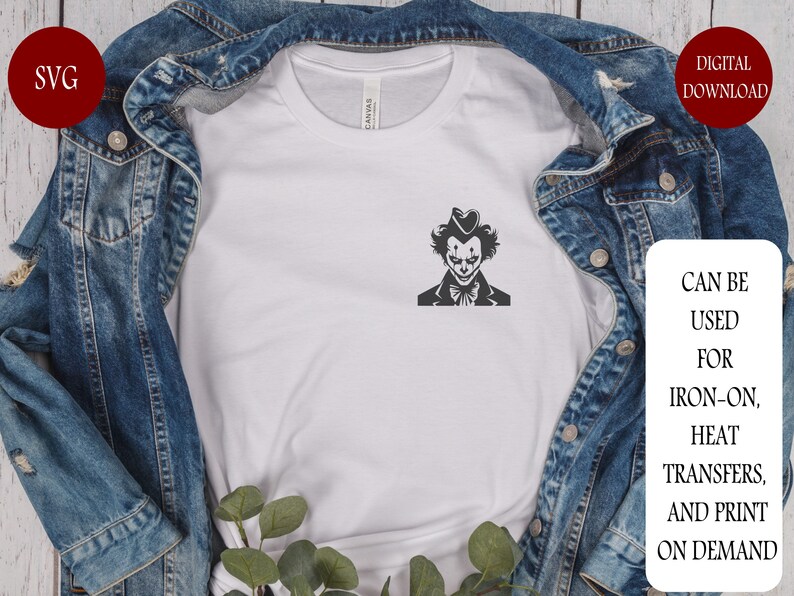 Clown SVG, Evil Jester DIY Transfer Sticker, Iron on Graphic, Stencil ...