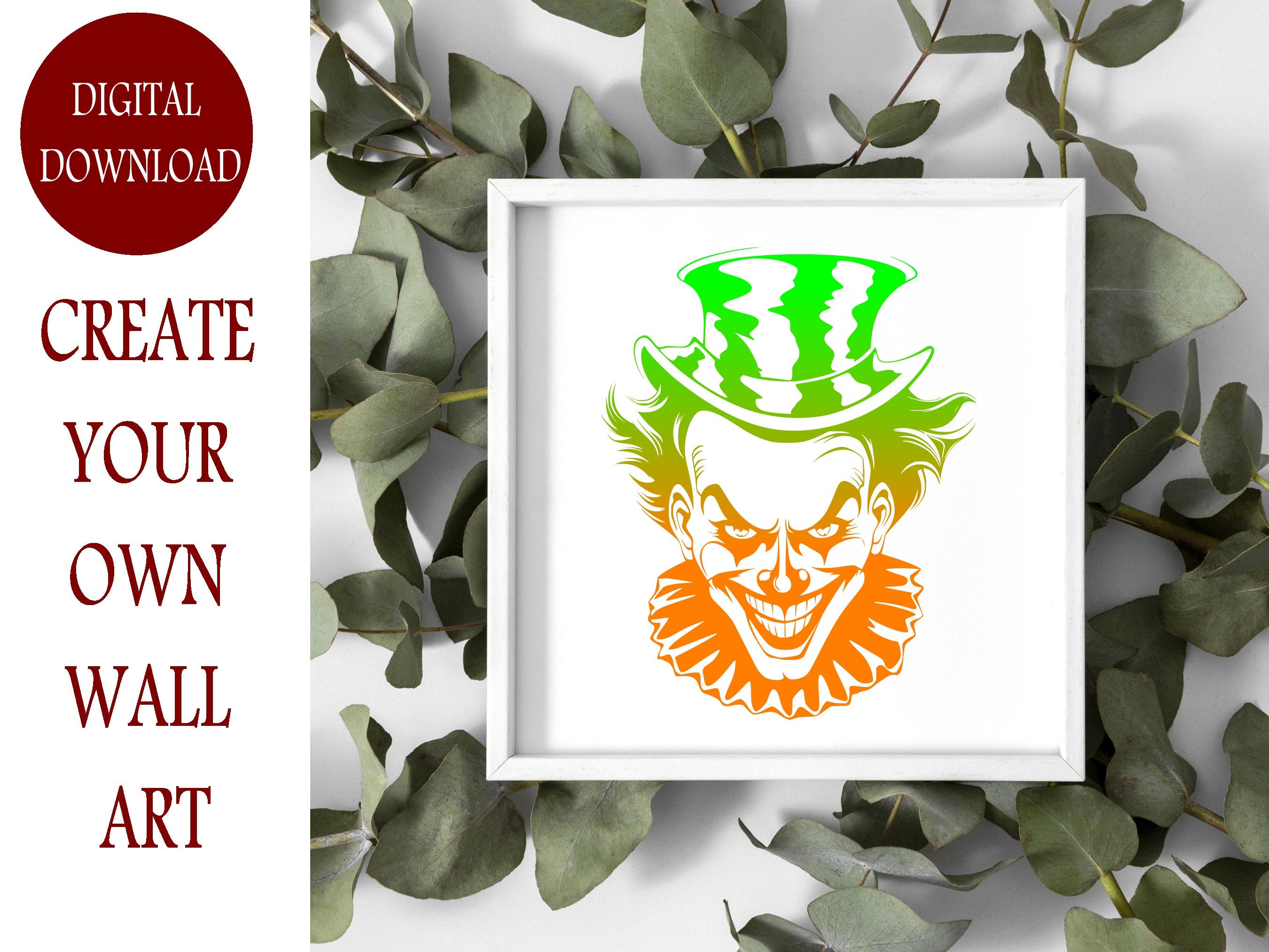 Clown SVG, Evil Jester DIY Transfer Sticker, Iron on Graphic, Stencil ...