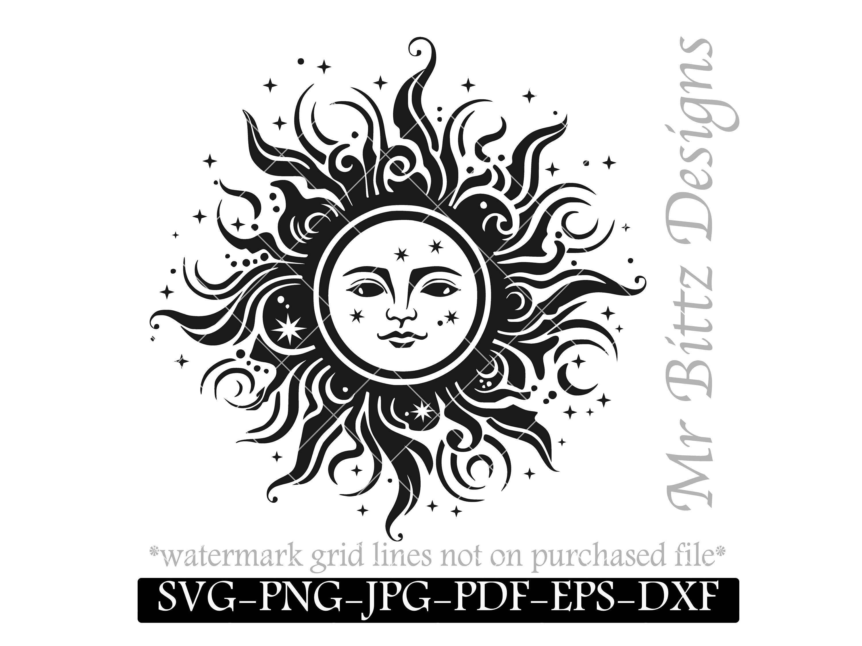 Sun Celestial SVG, Sun Svg, Boho Sun, Sun Face, Pagen Symbol Design ...