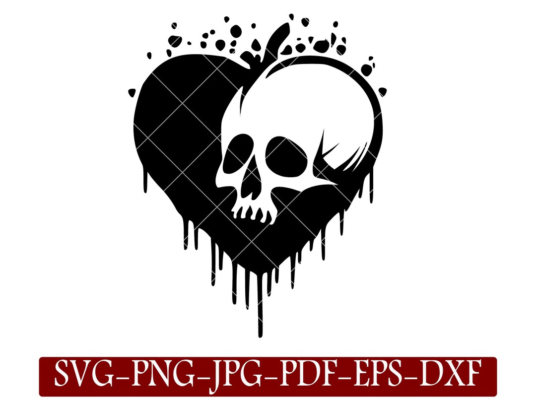 Heart With Skull SVG Silhouette Stylized Valentine Heart - Etsy