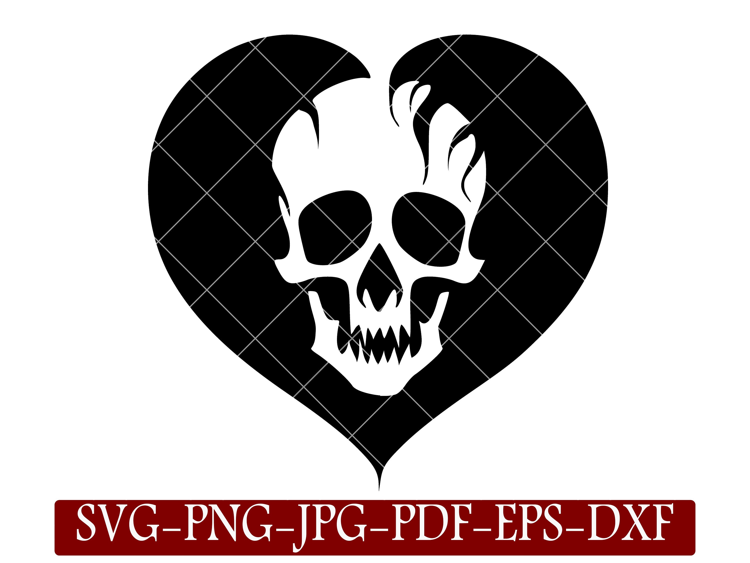Heart With Skull SVG, Stylized Heart, Silhouette Valentine Heart ...