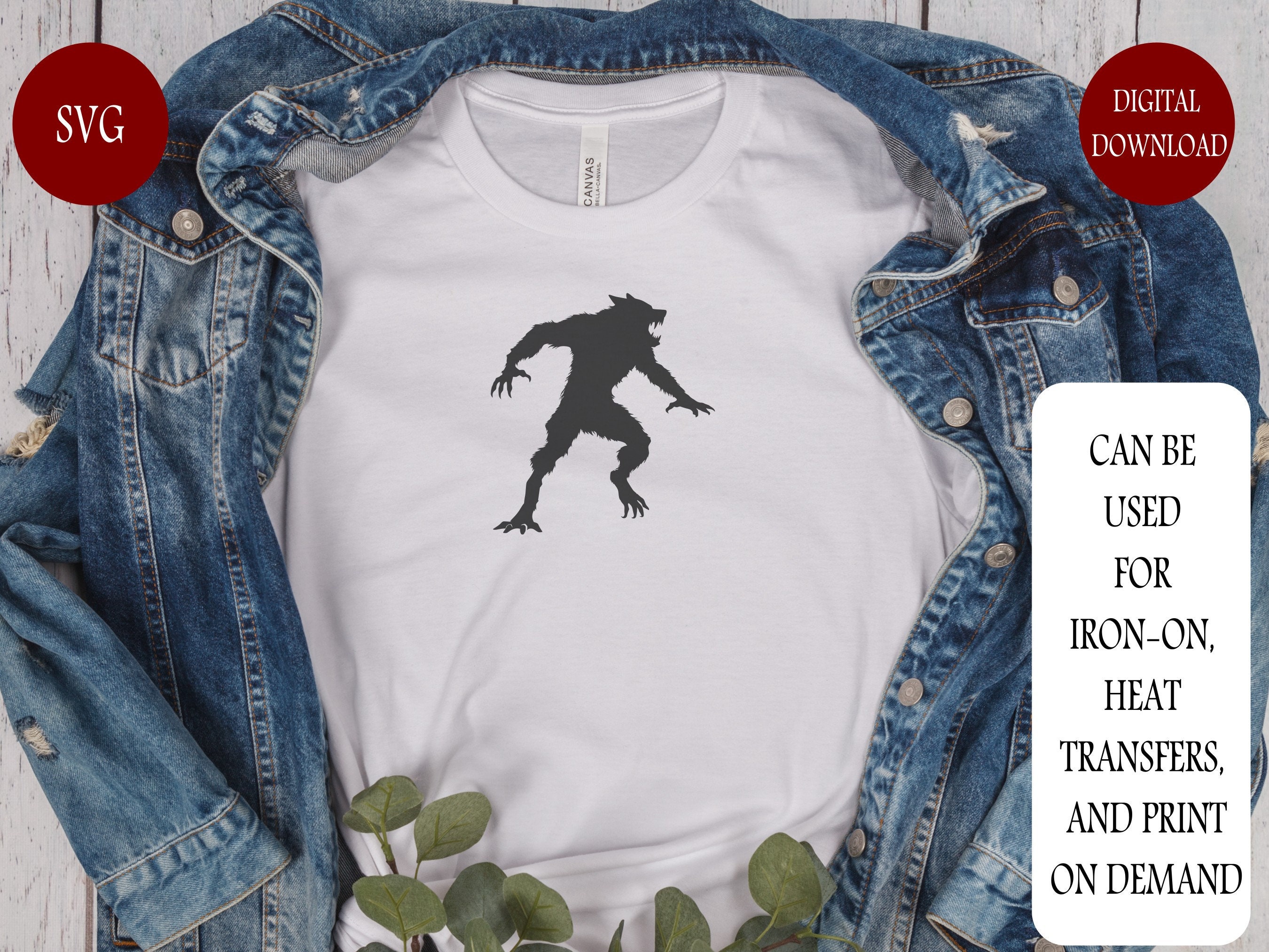 Werewolf SVG, Wolfman DIY Transfer Sticker, Iron on Graphic, Full Moon ...