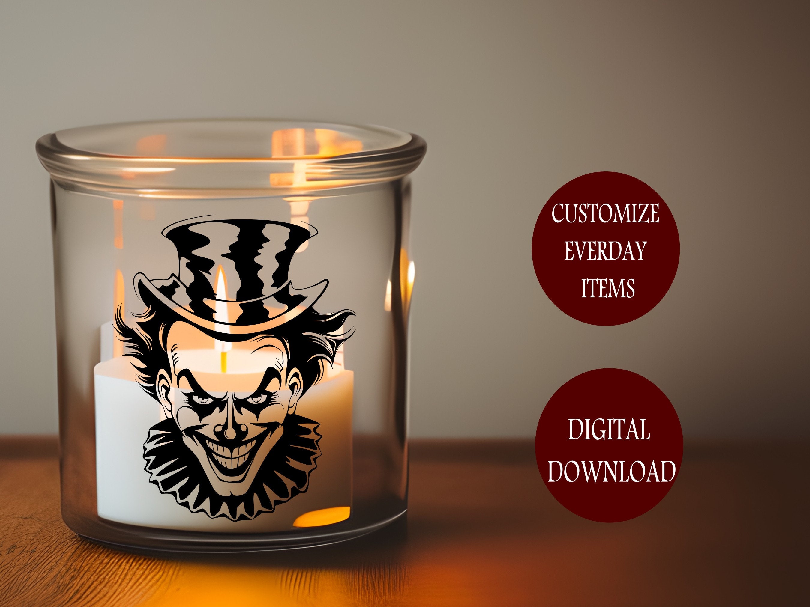Clown SVG, Evil Jester DIY Transfer Sticker, Iron on Graphic, Stencil ...