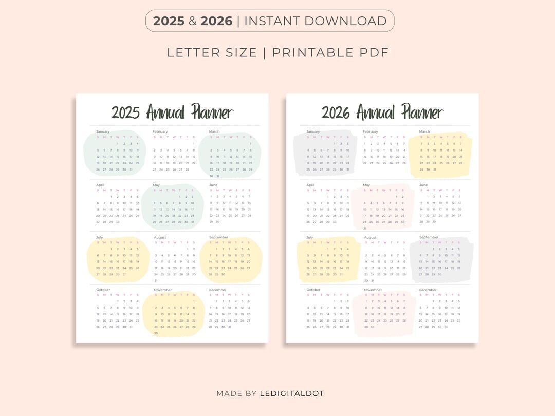 2025-2026 Calendar | Full Year Calendar | Yearly Planner | Instant ...