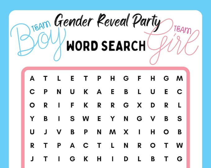 Gender Reveal Party Word Search, Instant Download, Printable, PDF - Etsy