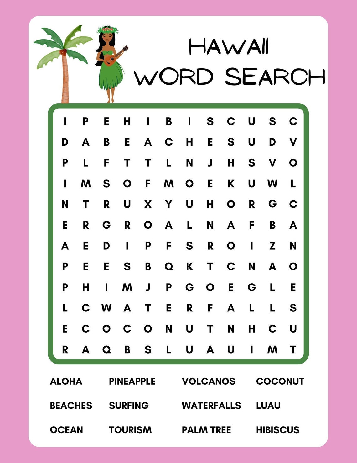 Hawaii Word Search, Printable, Instant Download, PDF - Etsy