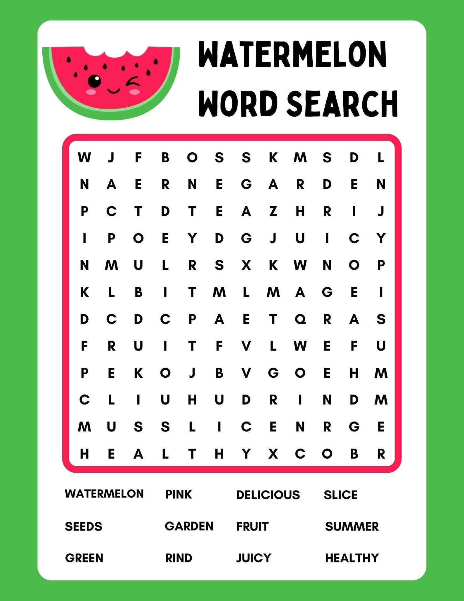 Watermelon Word Search, Printable, Instant Download, PDF - Etsy