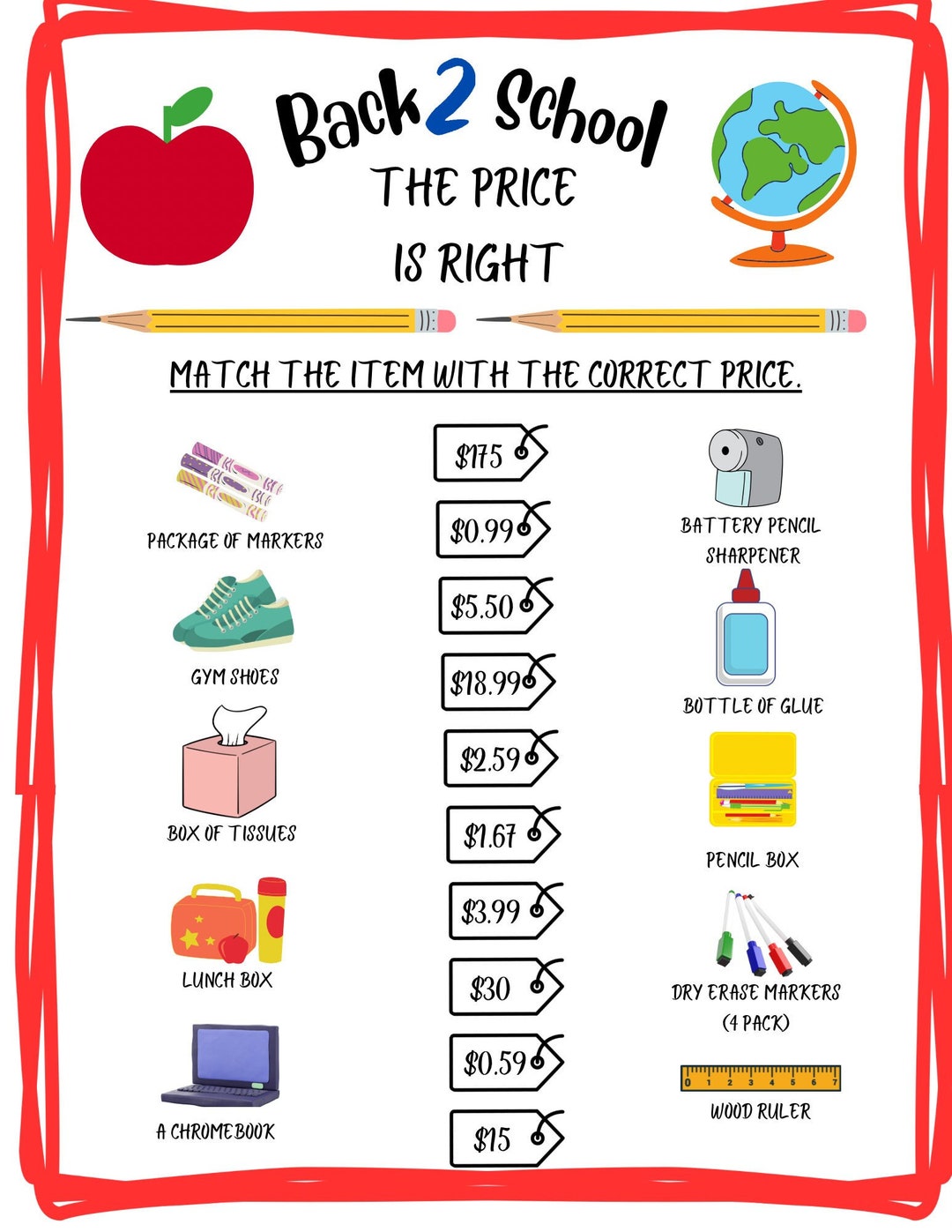 Back to School the Price is Right Game, Instant Download, Printable ...