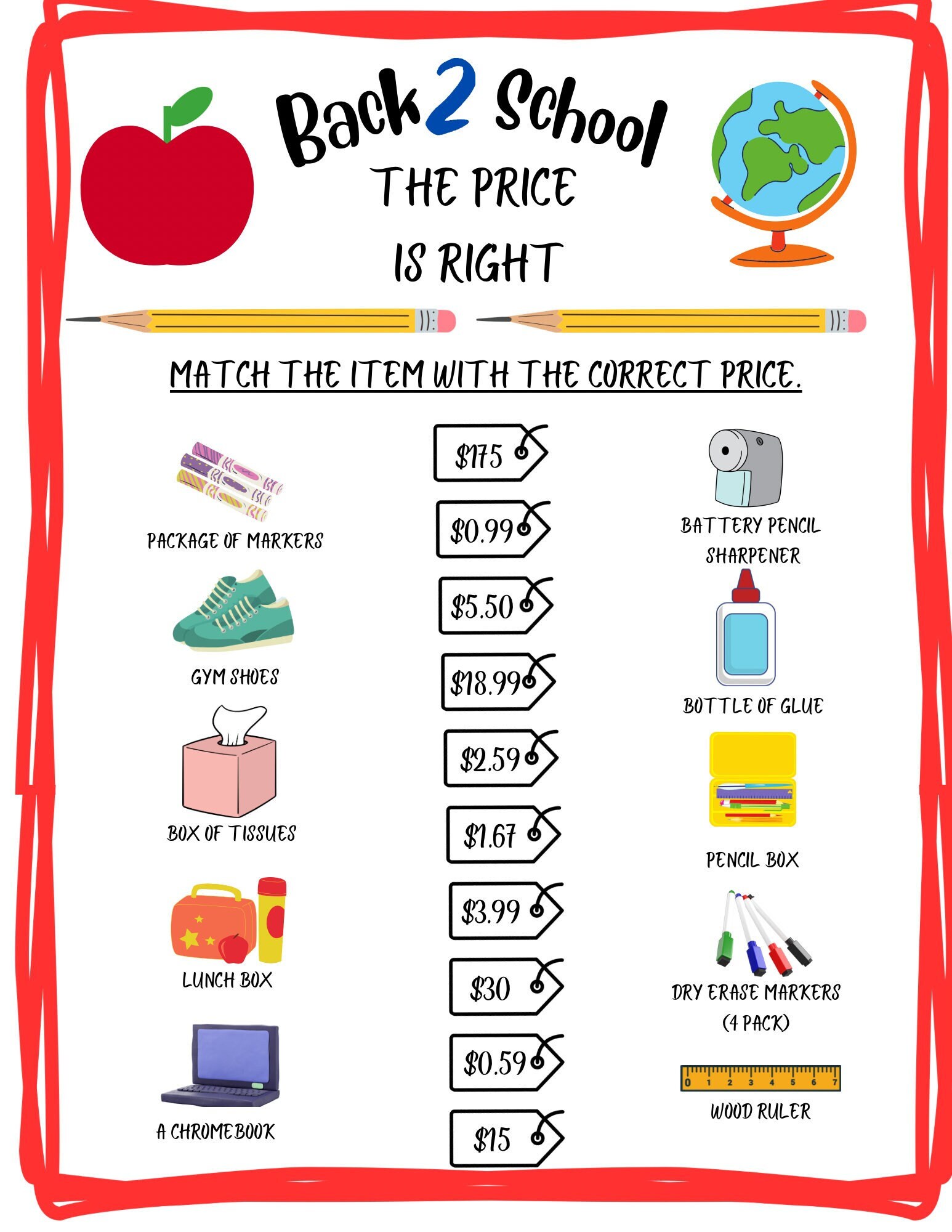 Back to School the Price is Right Game, Instant Download, Printable ...
