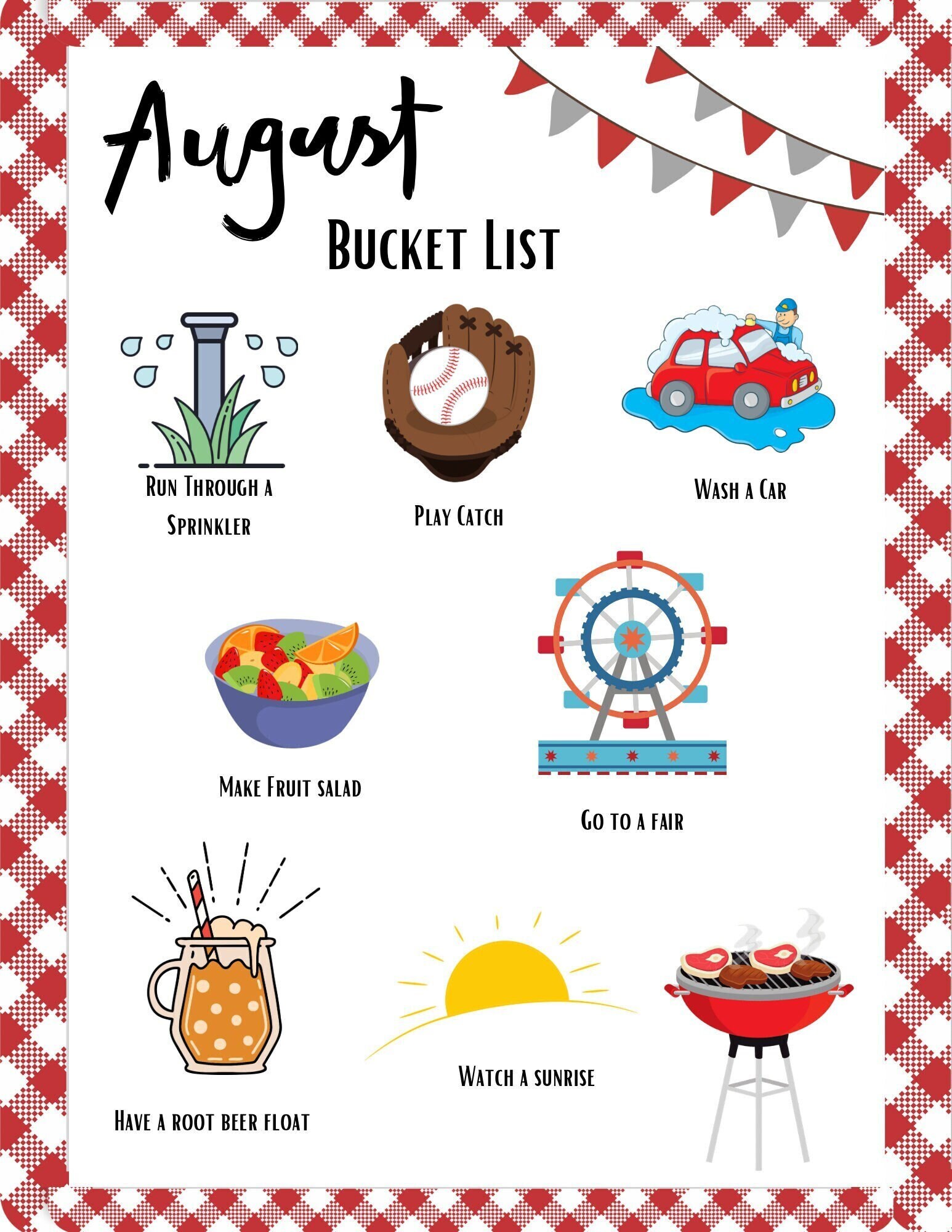 August Bucket List, Printables, Fun & Colorful - Etsy