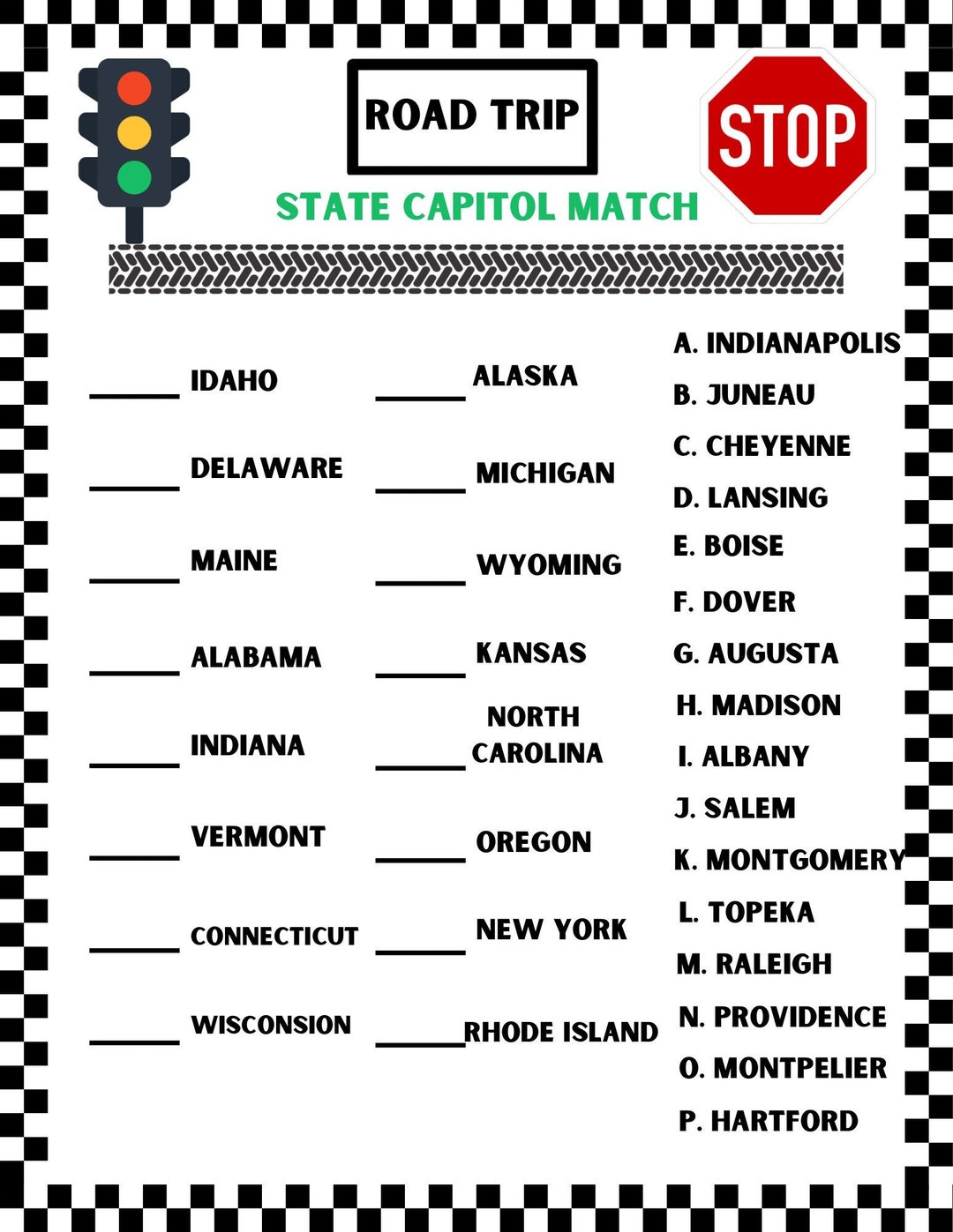 Road Trip State Capitol Match, Printable, PDF - Etsy