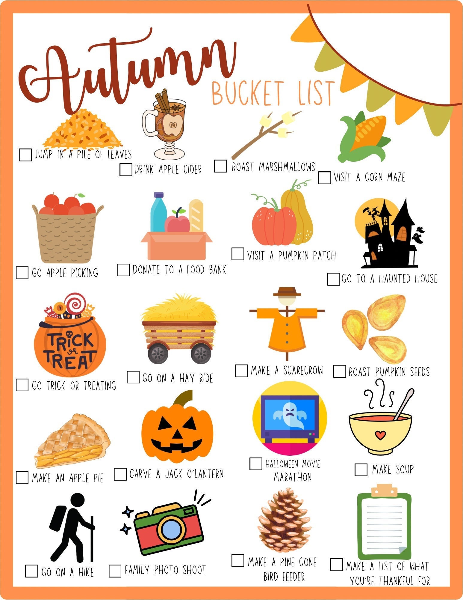 Fall Bucket List, Printable, Fun & Colorful - Etsy