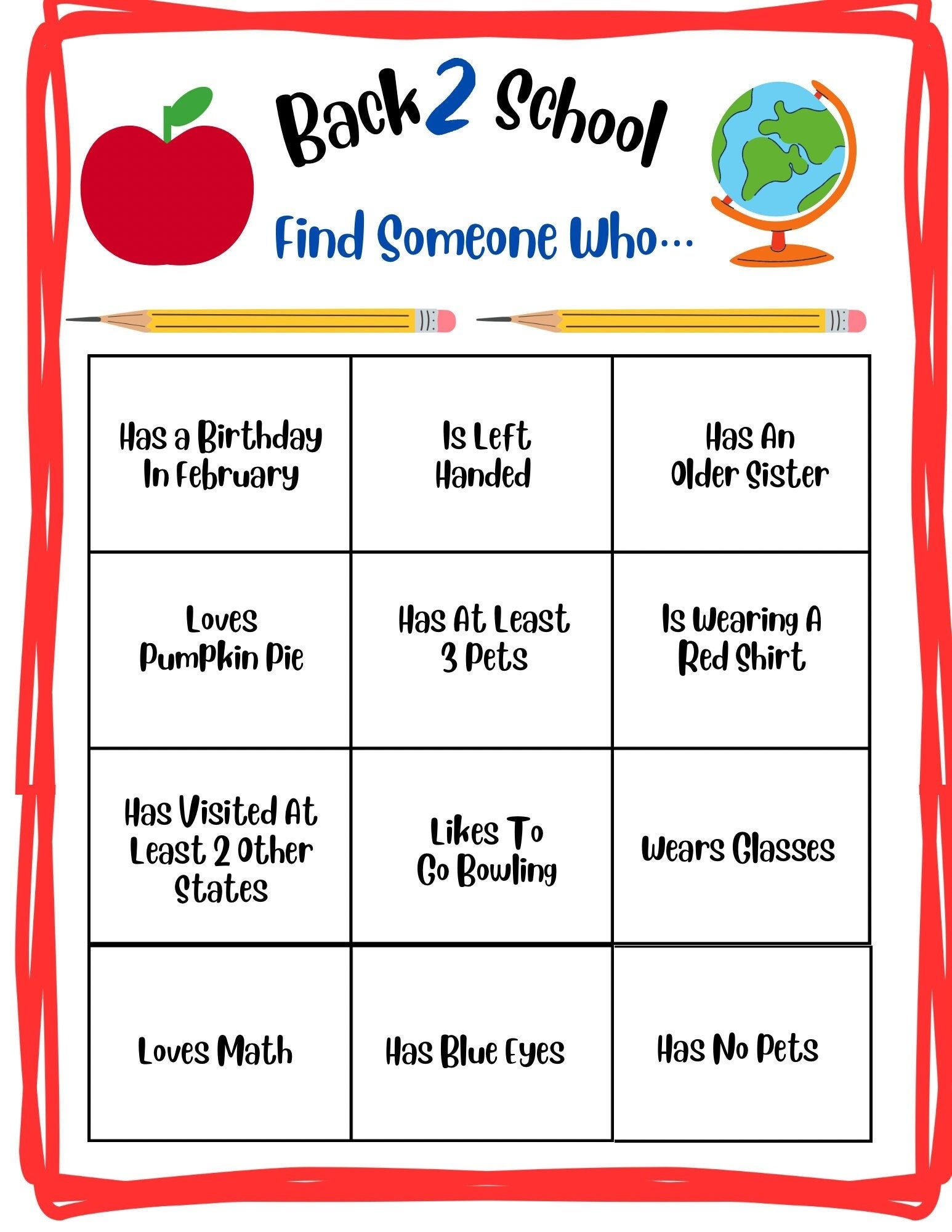 Back to School Find Someone Who Activity, Instant Download, Printable ...