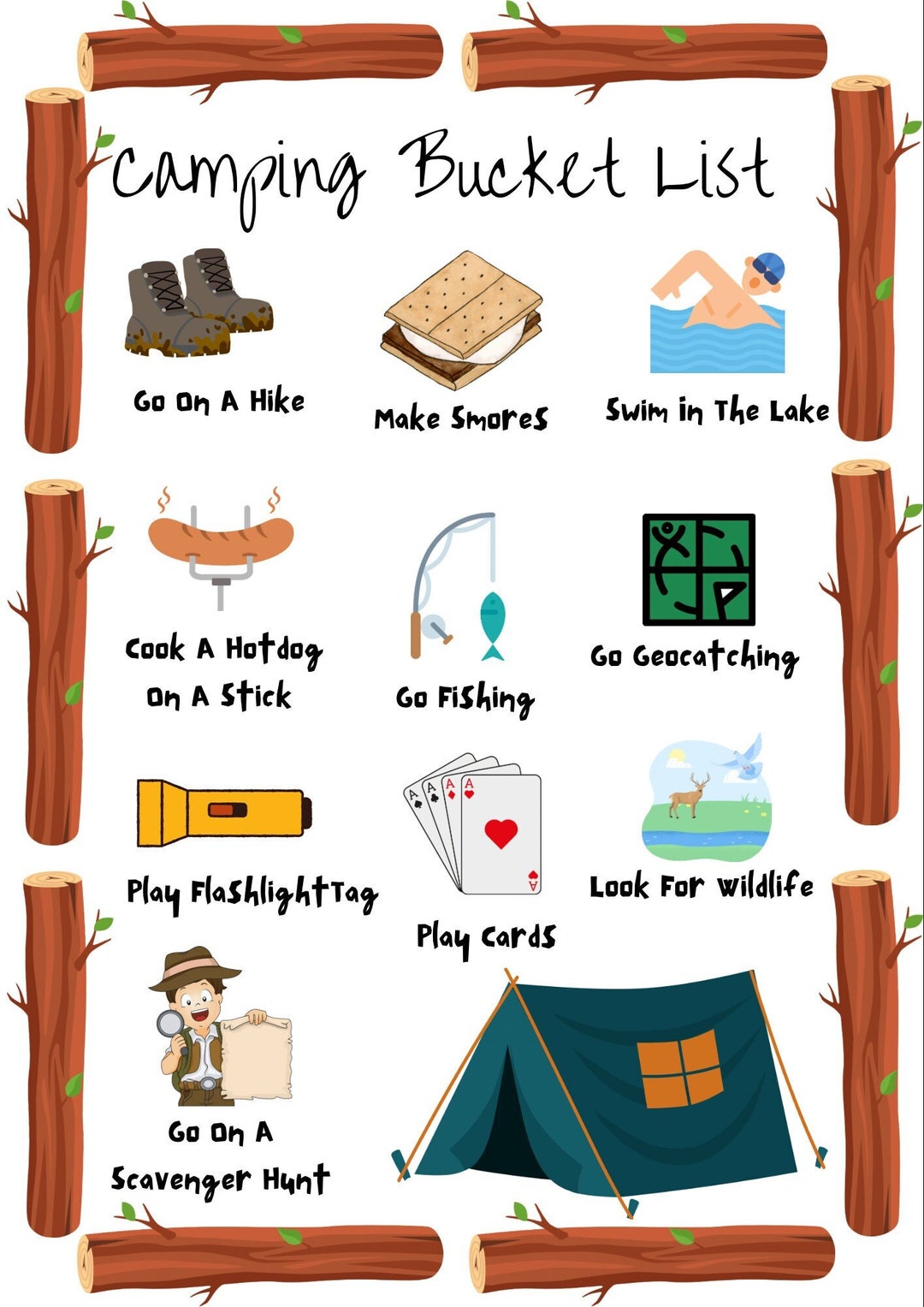 Camping Bucket List, Printable, Fun & Colorful - Etsy