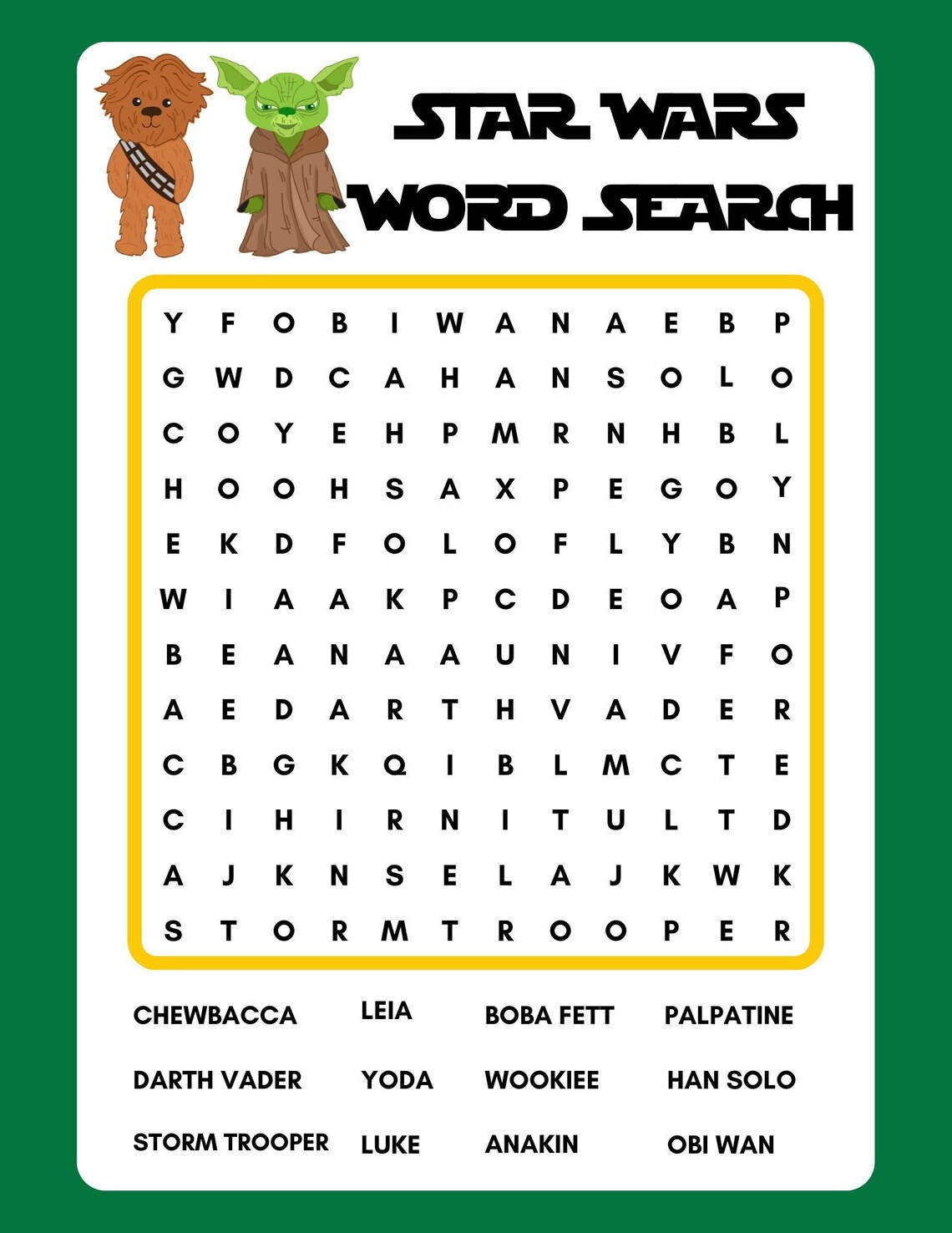 Star Wars Word Search, Printable, Instant Download, PDF - Etsy
