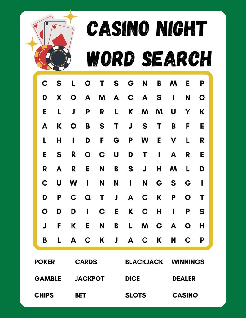 Casino Night Word Search, Printable, Instant Download, PDF - Etsy