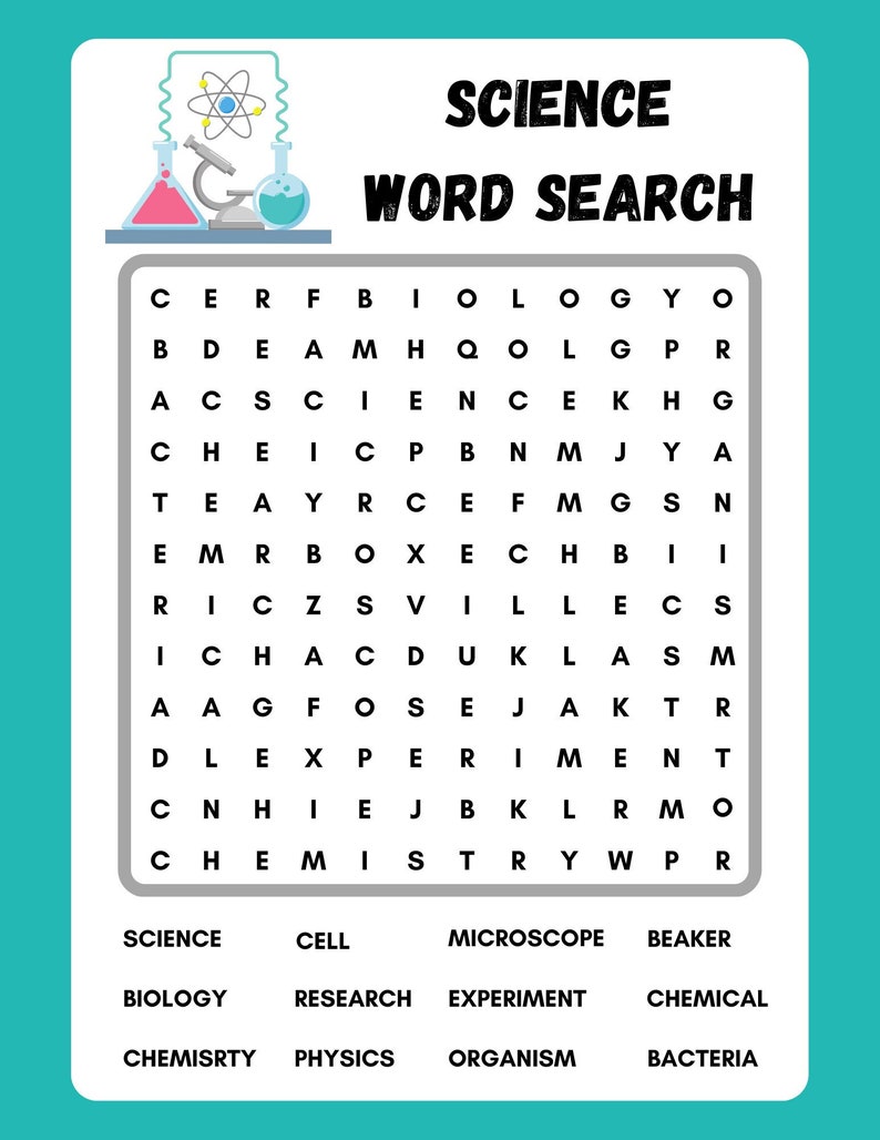 Science Word Search, Printable, Instant Download, PDF - Etsy
