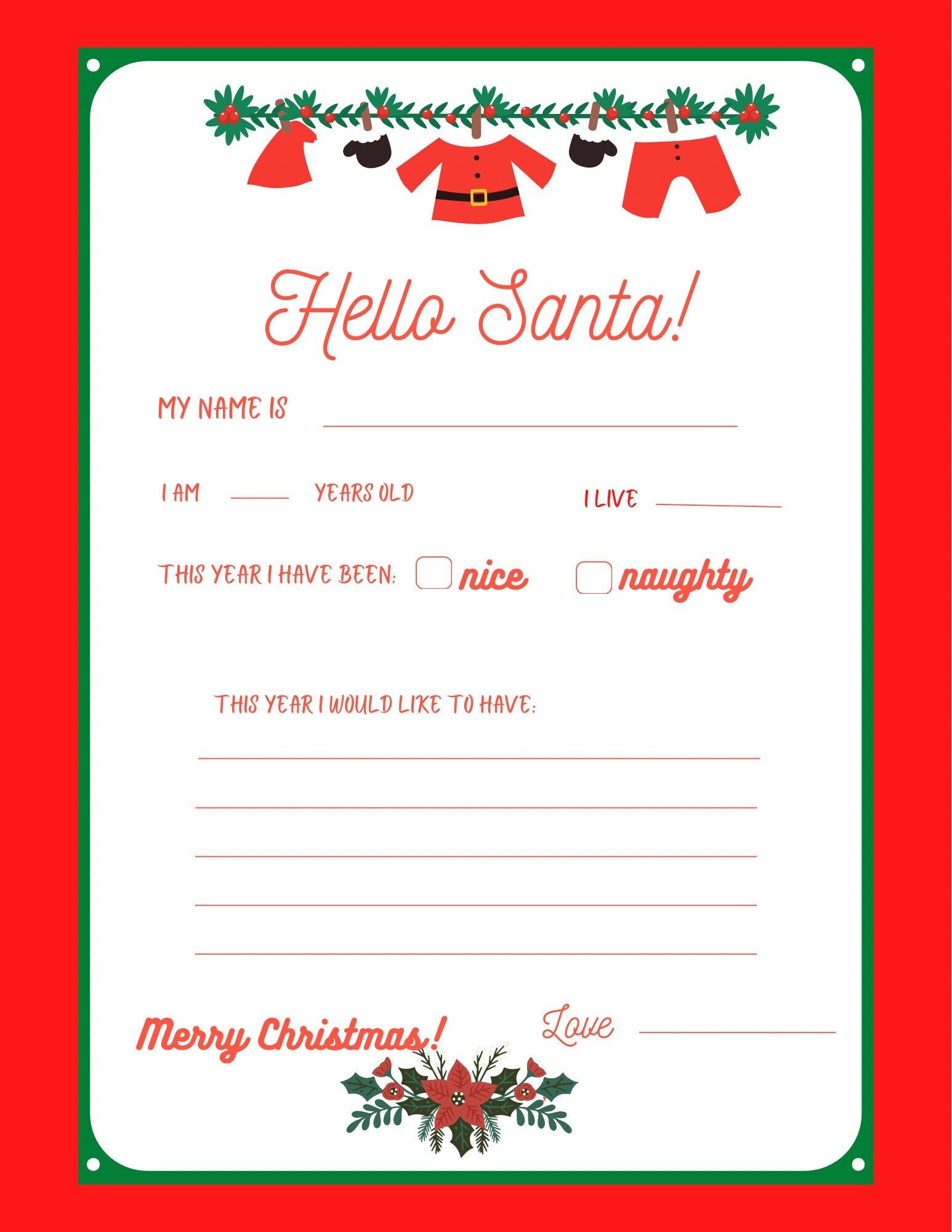 Hello Santa Letter-dit-instand Download, Printable, PDF - Etsy
