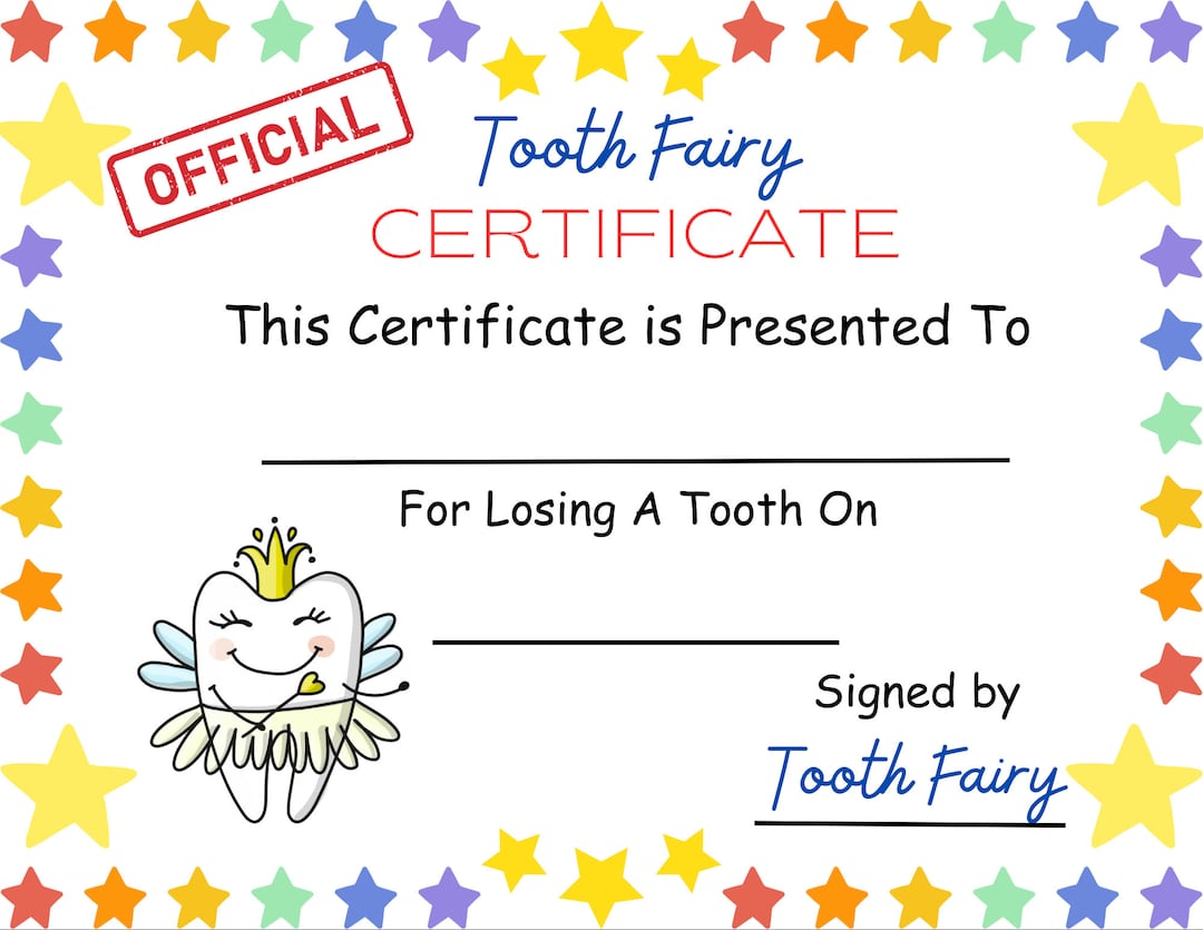 Tooth Fairy Certificate, Instant Download, Printable, PDF - Etsy