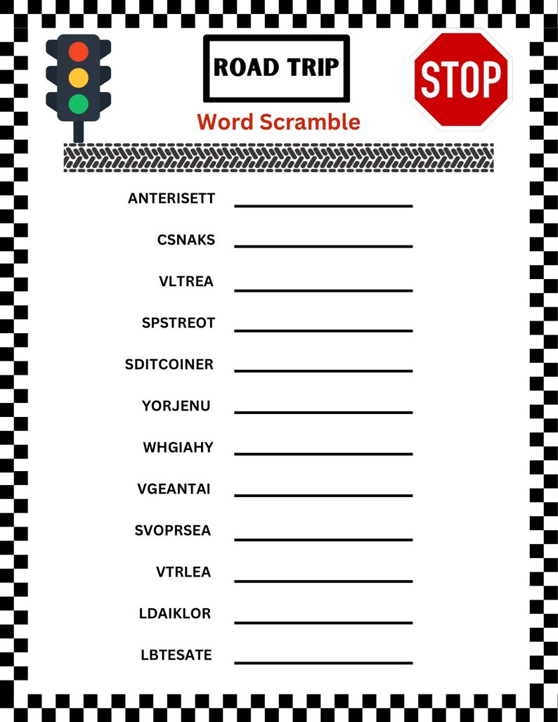 Road Trip Game- Word Scramble, PDF, Printable, Answers Included - Etsy