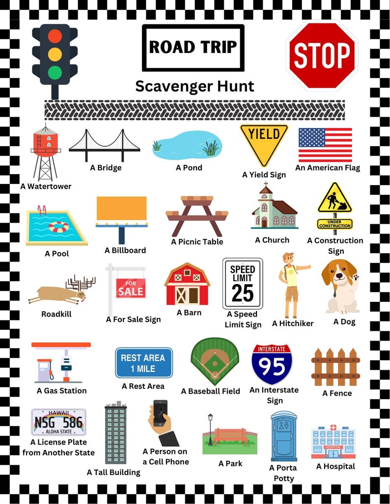 Road Trip Scavenger Hunt, Printable PDF - Etsy