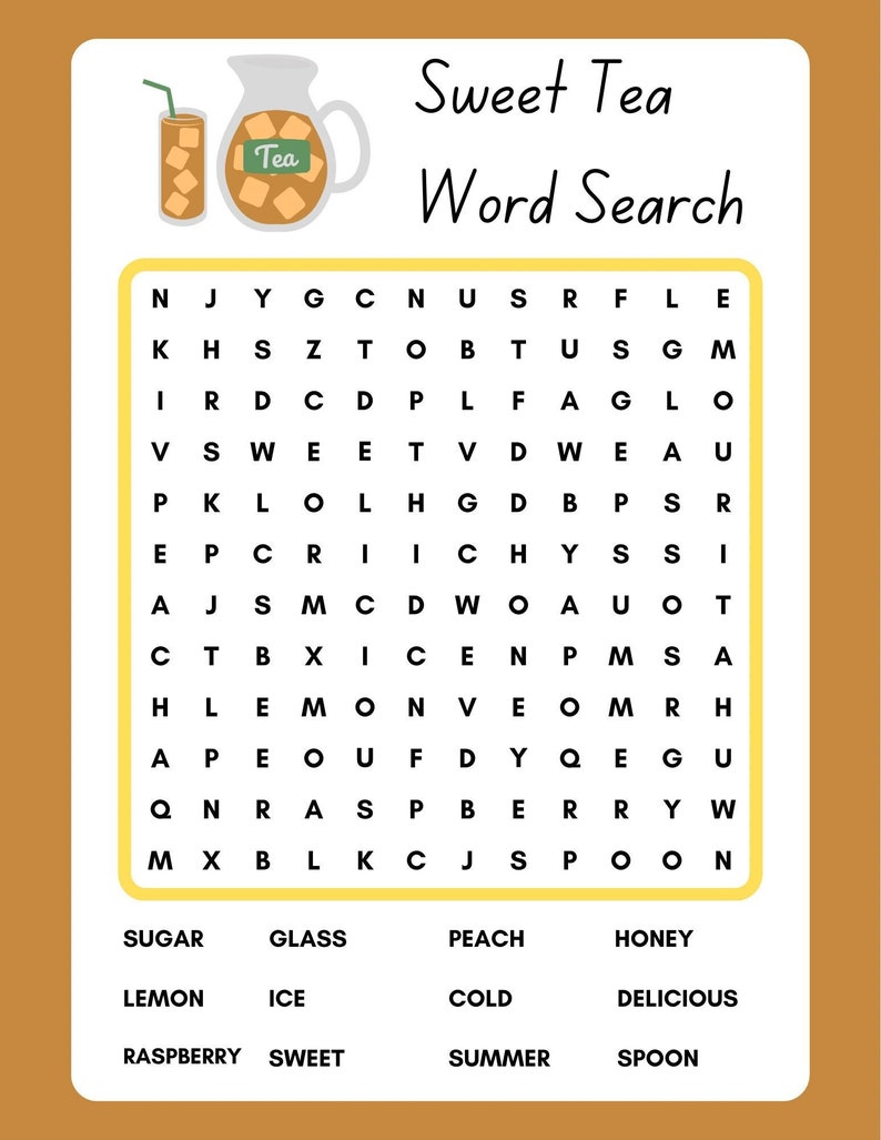 Sweet Tea Word Search, Printable, Instant Download, PDF - Etsy