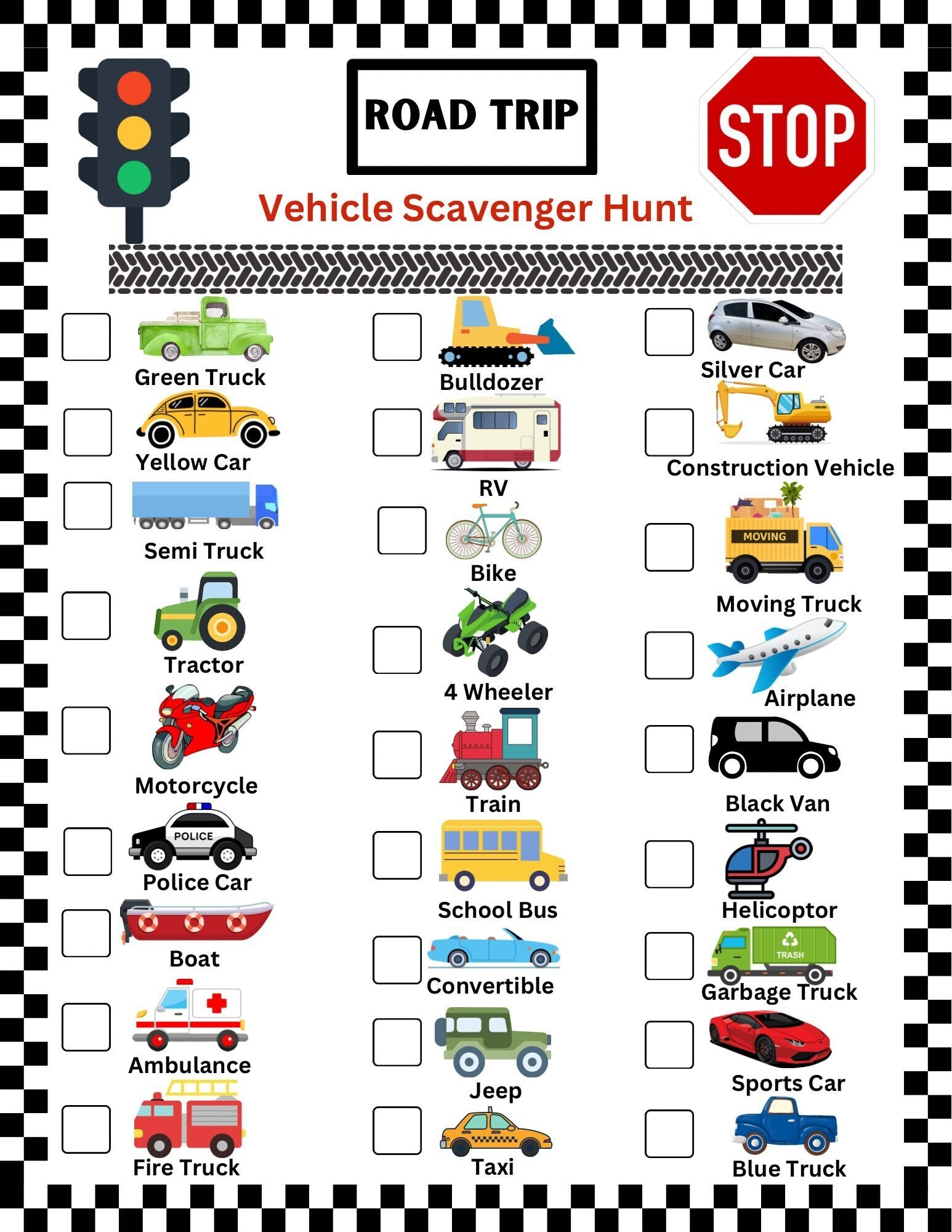 Road Trip Vehicle Scavenger Hunt Instant Download Printable Etsy