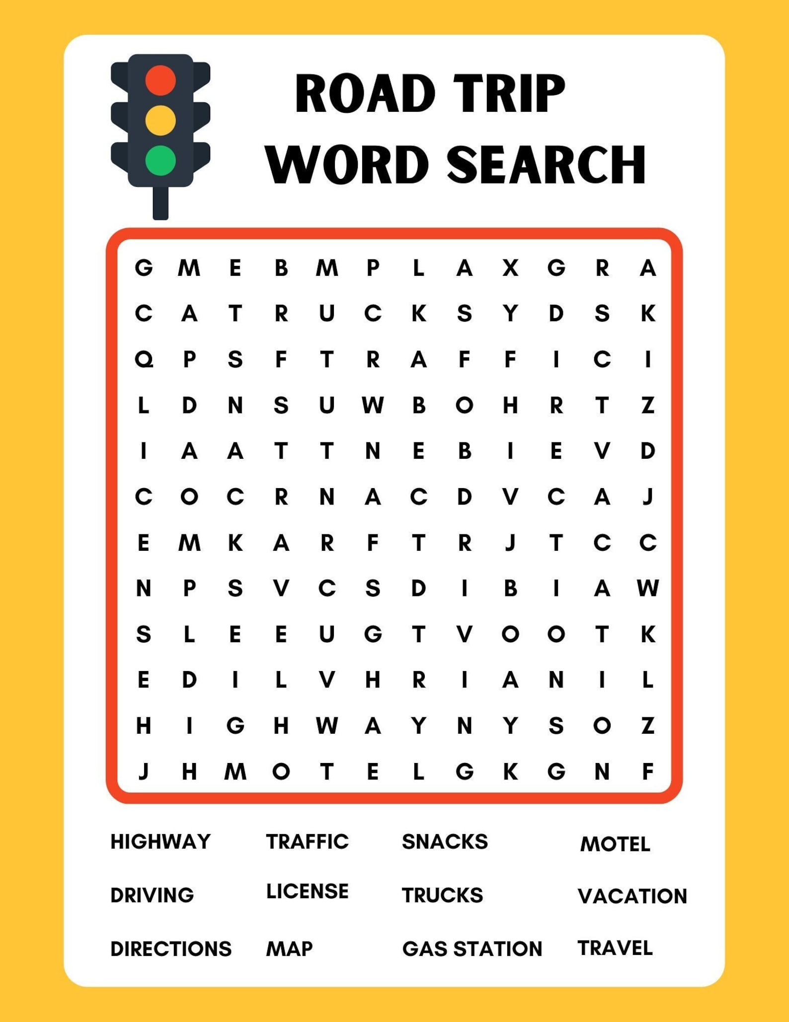 Road Trip Word Search, Instant Download, Printable, PDF - Etsy