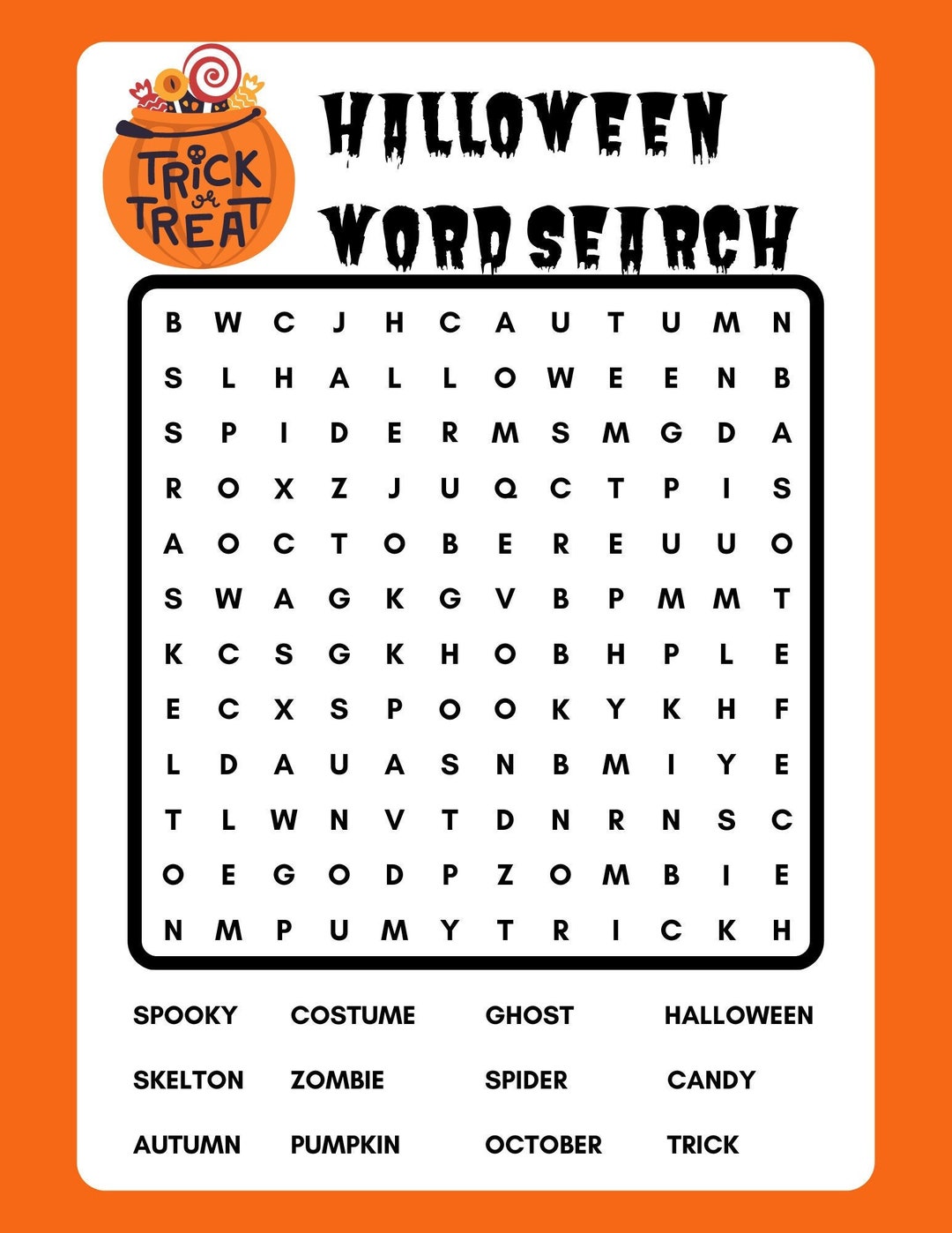 Halloween Word Search, Printable, Instant Download, PDF - Etsy